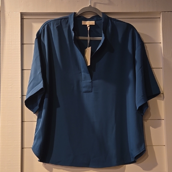 MELLODAY | Tops | Melloday Boxy Oversized Blue Pop Over Blouse | Poshmark
